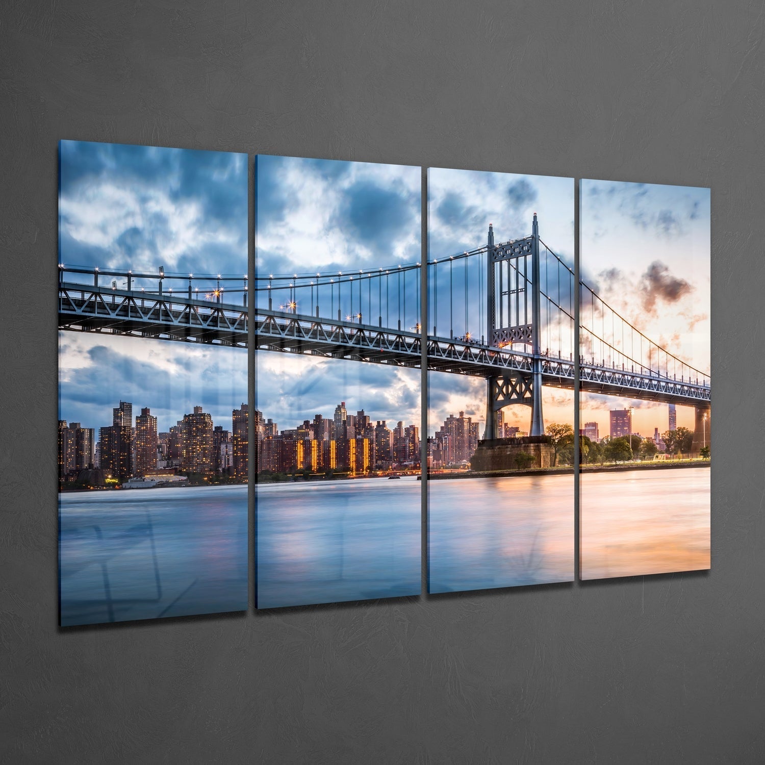 Sunset in Manhattan 4 Pieces Mega Glass Wall Art (150x92 cm ...