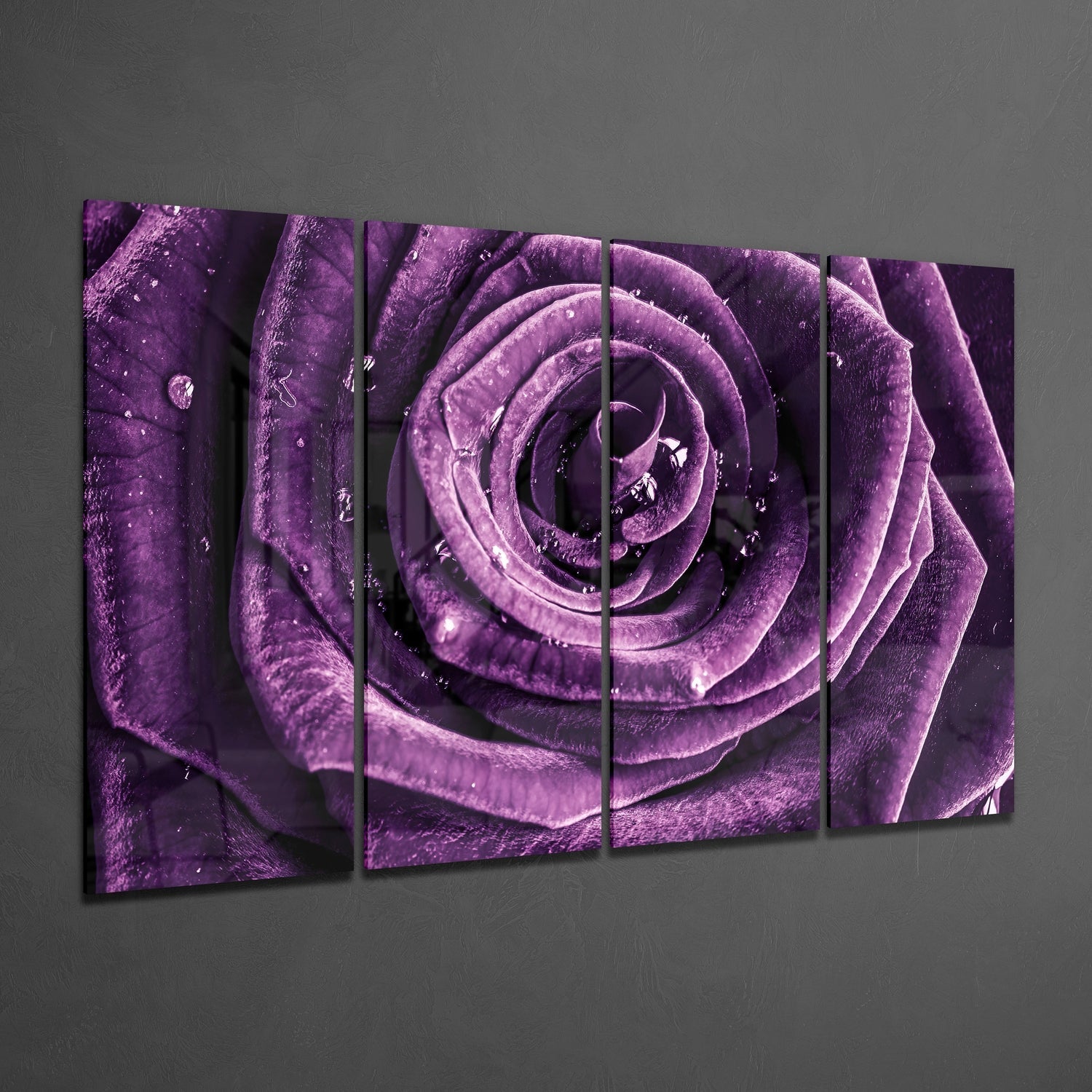Purple Rose 4 Pieces Mega Glass Wall Art (150x92 cm) – Insigneart UK